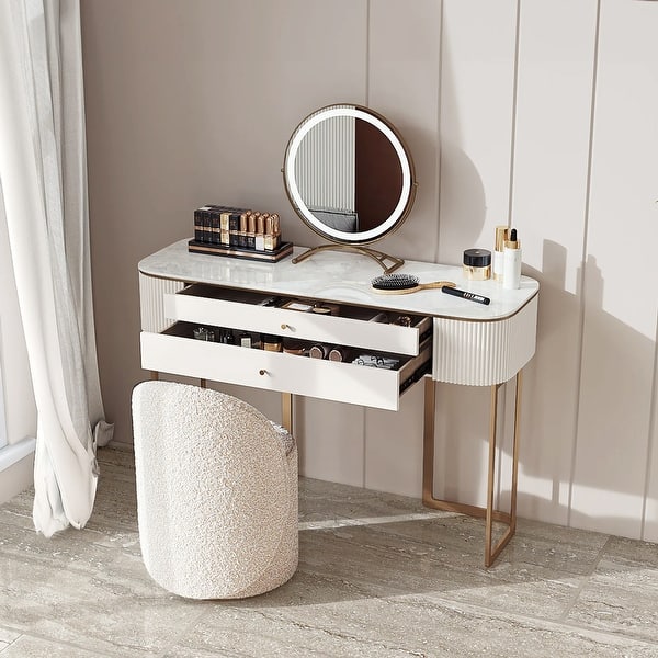 2-Drawer Vanity Table Set, Sintered Stone Dressing Table & Stool - Bed ...