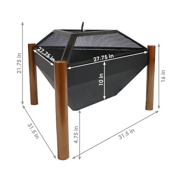 Sunnydaze Steel Outdoor Triangle Fire Pit and Side Table - 31-Inch - N ...
