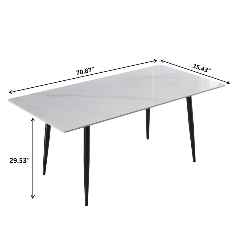 Modern White Slate Dining Table,Rectangular Tabletop with Steel Legs ...