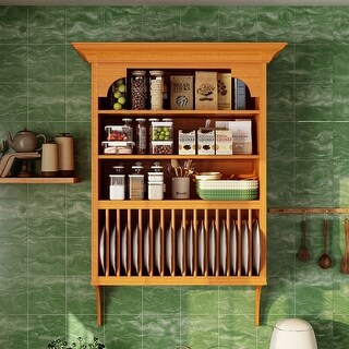 Kitchen Niche Dish Cabinet: Light Wood Finish with a Decorative Roof ...