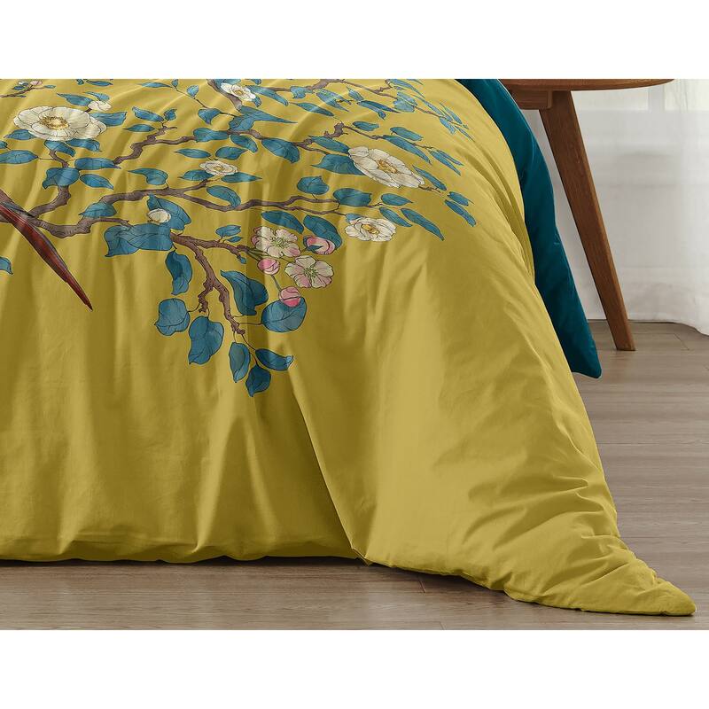 Sweet Jojo Designs Yellow Teal Floral Bird Girl Queen Duvet Cover Bedding Set Blue Flowers ...