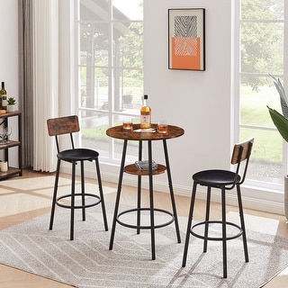 Round 2-Person Fixed Dining Table Set 3-Piece Particle Board Bar Set ...