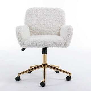 Rabbit Hair Office Chair - Golden Metal Base - Adjustable Swivel Desk ...