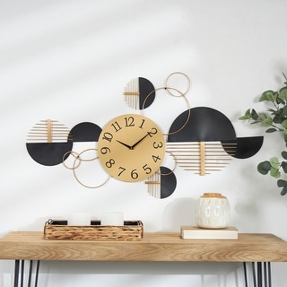 Black Metal Half Moon Geometric Decorative Wall Clock with Adjustable ...