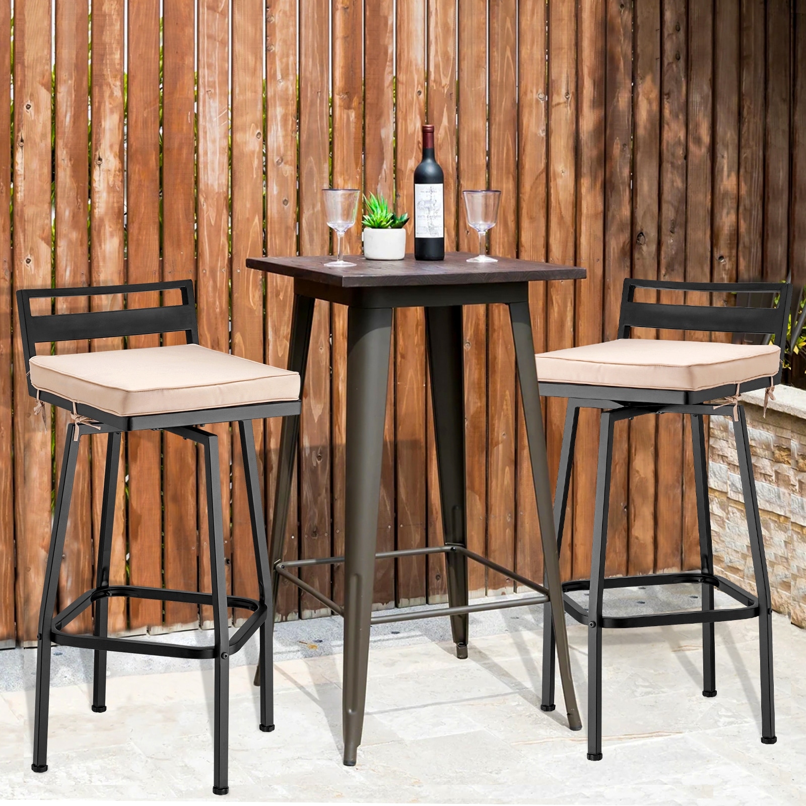 Low Back Swivel Bar Stools Outdoor Patio Wrought Iron Chair Set of 2