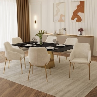 7-Piece Dining Set with 55-Inch Glass Stone Dining Table and 6 ...