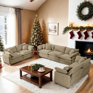 Large Deep Sofa Set of 3 Sofas with Cushions and Pillows, Tan - Bed ...
