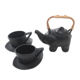 Novica Handmade Tea With Elephants Ceramic Tea Set For Two (5 Pcs ...