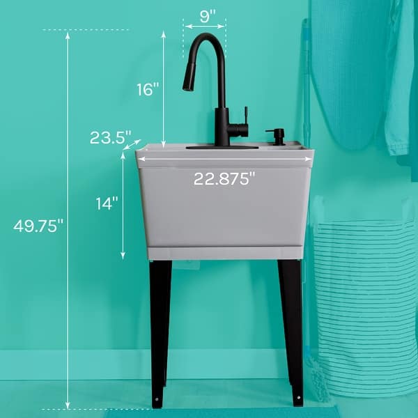 TEHILA Utility Sink Laundry Tub with Black High Arc Faucet and Soap ...