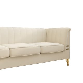Transitional Chesterfield Velvet Upholstery 3-Seat Sofa, Flared Arms ...