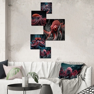 Designart "Red Octopus On The Ocean Floor I" Animal Octopus Living Room ...