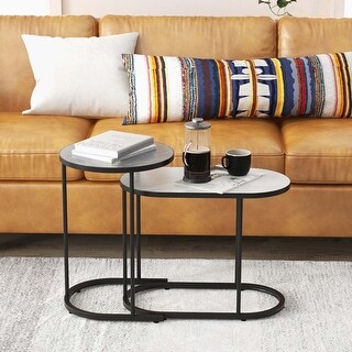 2-in-1 Design Faux Marble Top Tea Table Set of 2 Nesting Coffee Table ...