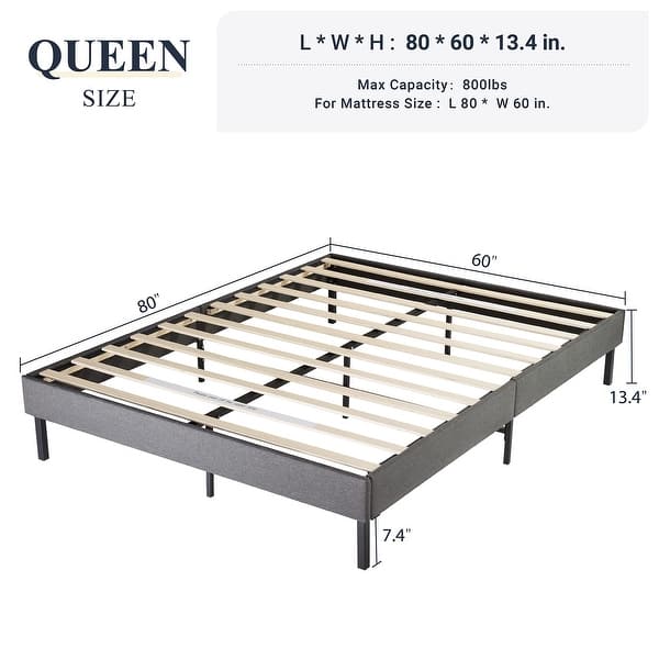 Queen Size Upholstered Platform Bed Frame/Wood Slats Support/Low ...