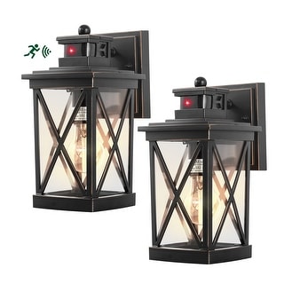 Black 2-Pack Upgarde PIR Motion Sensor Outdoor Wall Light, Dusk to Dawn ...