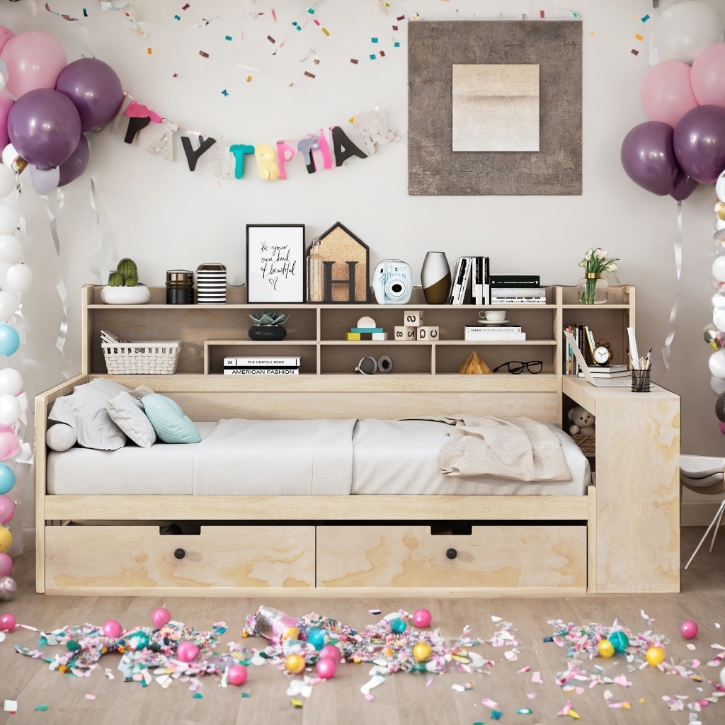 Full size daybed with shelves store