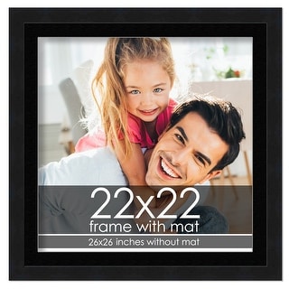 22x22 Frame with Mat - Black 26x26 Frame Wood Made to Display Print or ...