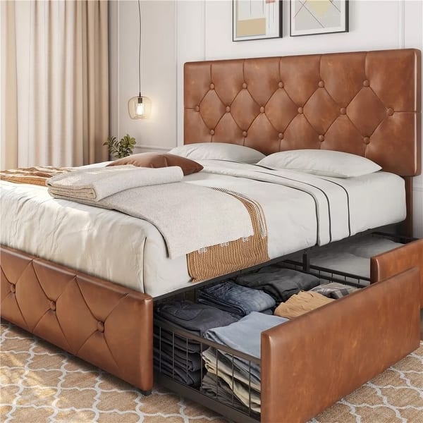 brown frame bed