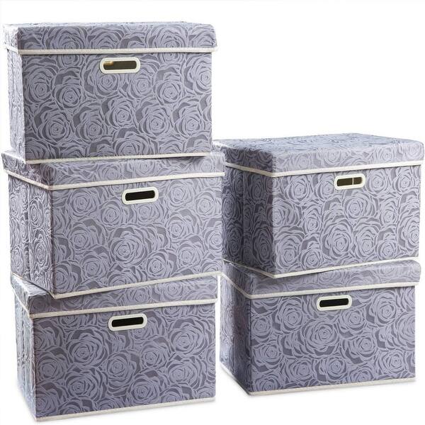 Large Collapsible Storage Boxes with Lids 5-Pack - On Sale - Bed Bath ...
