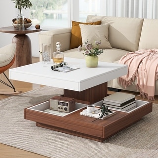 Square 360°Rotating Coffee Table with Three Detachable Tray,Functional ...