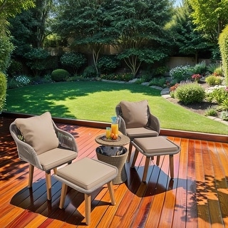 5-Pieces Outdoor Chair Conversation Set with Bar Table and Ottomans ...