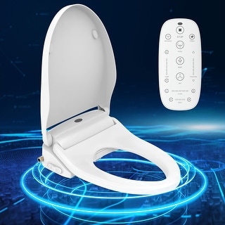 White Elongated Smart Bidet Toilet Seat with One Toilet Wireless Remote ...