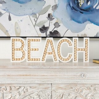 White Wooden Beach Decorative Sign with Beaded Letters - Bed Bath ...