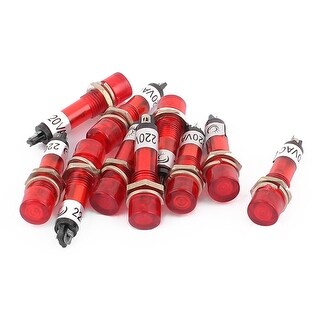 10 Pcs AC 220V 2 Terminals Red Light Signal Threaded Indicator Lamp ...