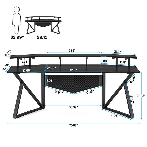 70.9" Large Computer Desk, Home Office Desk with Monitor Stand, Modern ...