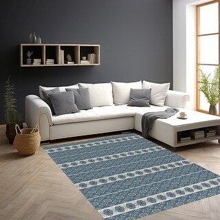 Aqua And Beige Carnival Geo Stripes Dornier Rug 63x35 - Bed Bath ...