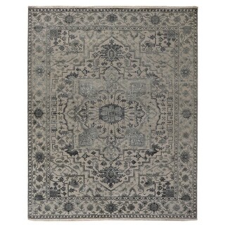 Shahbanu Rugs Laid Back Gray, Heriz Design, Wool and Silk, Hi-Lo Pile ...
