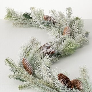 6'L Sullivans Snowy Pinecone Garland, Green Christmas Garland - 72"L x ...