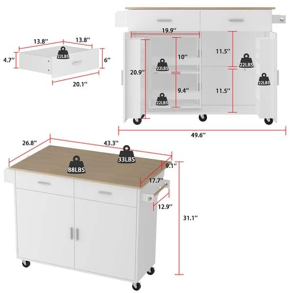 White and Wood Grain Kitchen Trolley with Ample Storage Modern Design ...