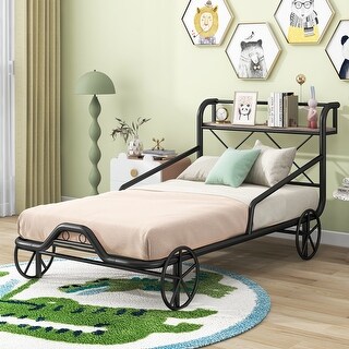 Twin Size Metal Car Bed with Four Wheels - Bed Bath & Beyond - 37667042