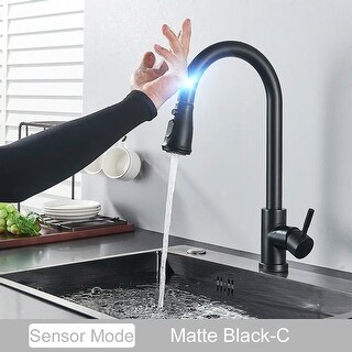 Black Deck Mounted Pull Out Sensor Touch Control Kitchen Faucet Single ...