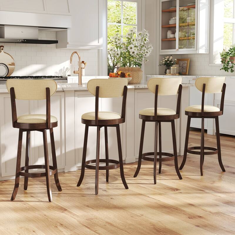 Gymax 30.5'' Bar Height Chairs Set of 4 Swivel High Barstool w/ Padded ...