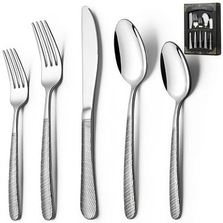 40-Piece Hammered Silverware Set, Stainless Steel Heavy Duty Flatware Set for 8 - Bed Bath ...
