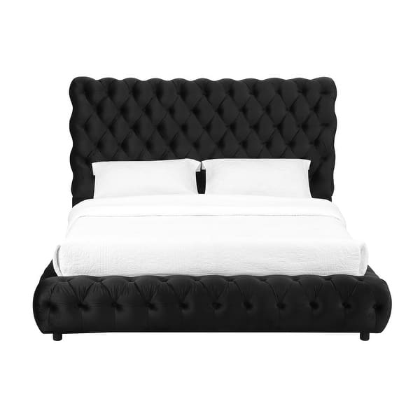 Mirilla Black Velvet Upholstered Tufted Platform Bed - Bed Bath ...