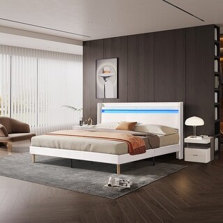 LED Light Bed Frame with Remote Control, Firm and Stable Design, Easy ...