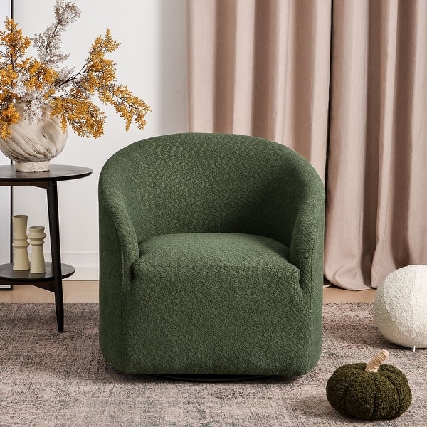 KINWELL 32"W Boucle Upholstered Swivel Barrel Accent Armchair - Bed ...