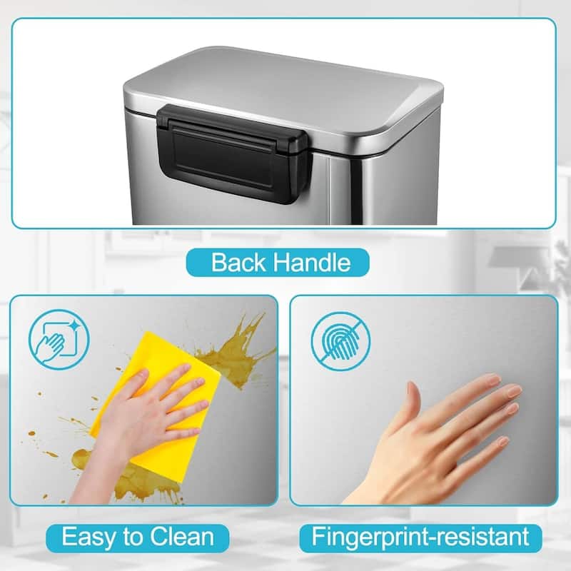 13.2 Gallon Stainless Steel Step Trash Can, Garbage Bin - Overstock ...