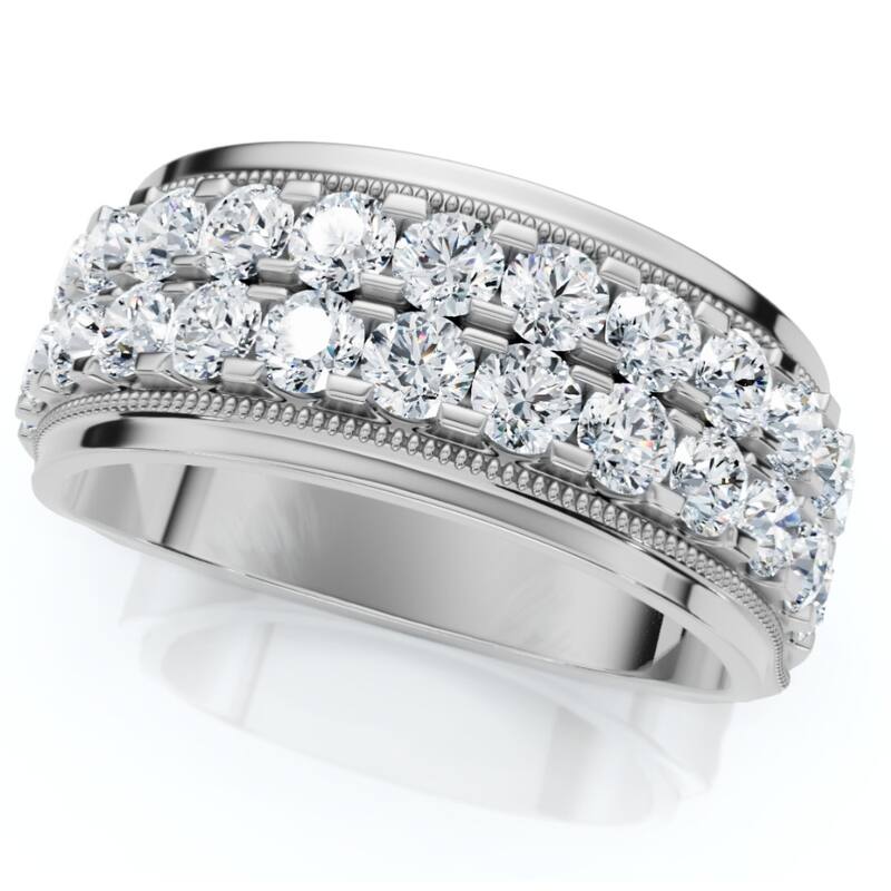 2Ct Men's Diamond Double Row Wedding Ring Polished Band in White or ...