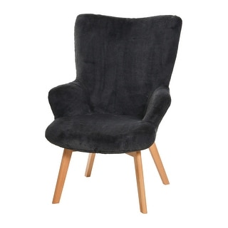 Napster Fuzzy Plush Upholstery Wingback Arm Chair with Solid Wood Legs ...