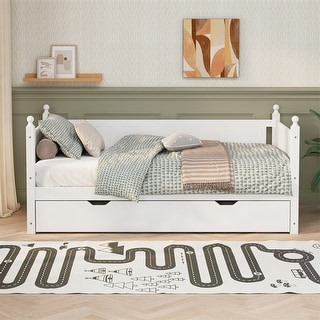 Twin Size Solid Wood Daybed with Trundle, No Need Box Spring - Bed Bath ...