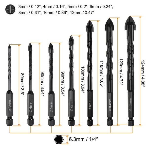 7pcs Masonry Drill Bit Set 3mm to 12mm Concrete Drill Bit Set Hex Shank ...
