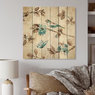 Designart 'Beige Bird Wings' Traditional Wood Wall Art - Natural Pine ...