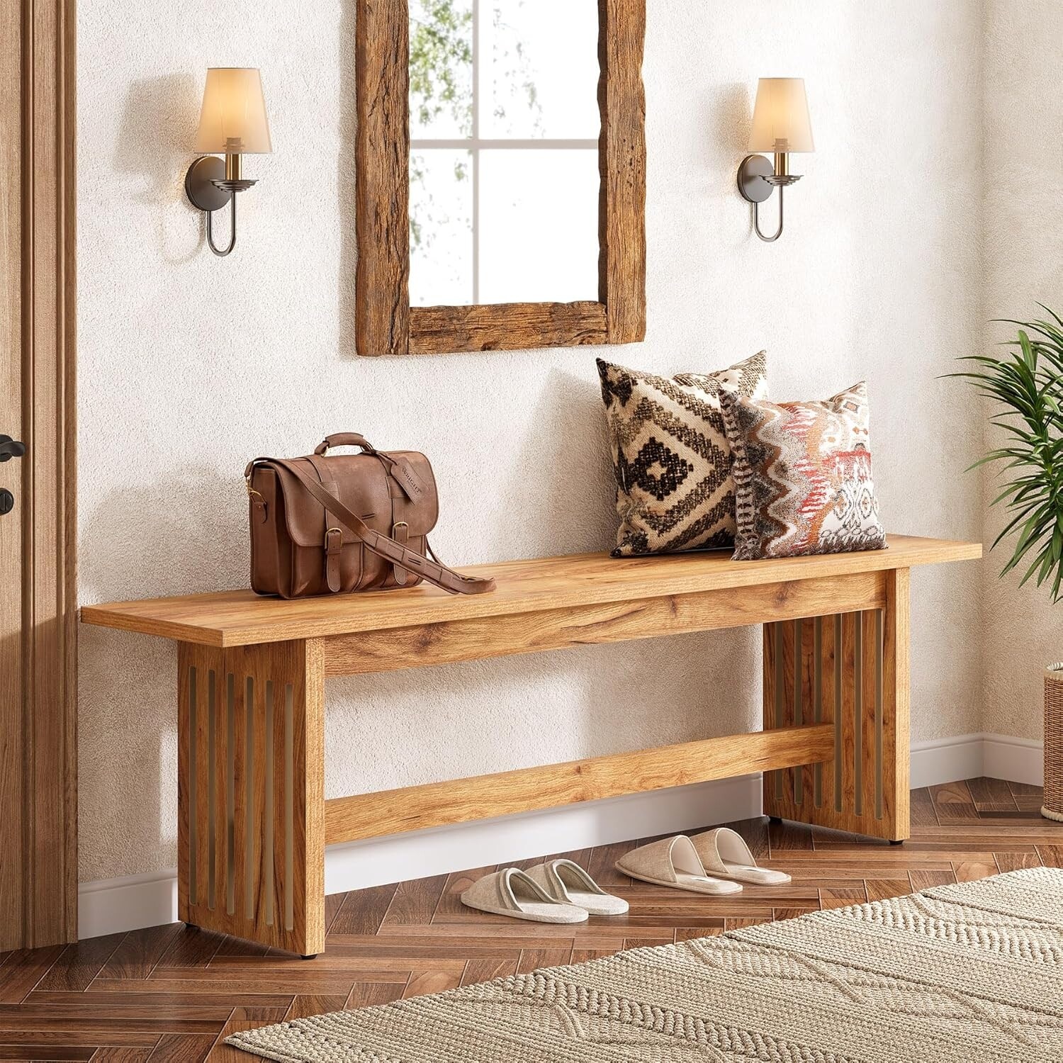 59 Inches Wood Entryway Entry Bench Wooden Bench Indoor for Foyer Hallway