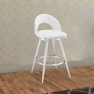 Teco 30 Inch Swivel Bar Stool, Open Curved Back, Steel, White Faux ...