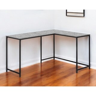 HomeRoots 58" Gray and Black Faux Stone Wood And Metal Corner Computer ...
