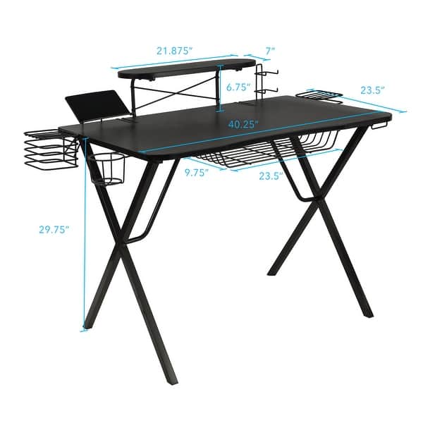 Metal Gaming Desk with Monitor Shelf and Storage Rack - Black - Bed ...
