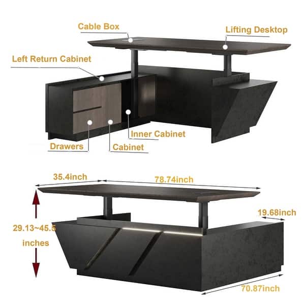 Adjustable Executive CEO Office L Shaped Desk with Drawer File Cabinets ...